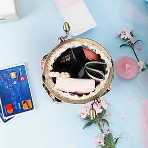 Oyachic Floral Coin Purse,Cute Flower Change Purse,Vintage Wallet with Clasp,Coin Holder Pouch for Woman Girls