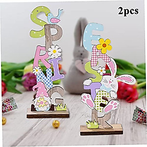 KUYYFDS Easter Table Decorations Wooden Centerpiece Signs, Easter Table Sign Decor Wooden Bunny Spring Easter Letter Tabletop Ornaments 2PCS