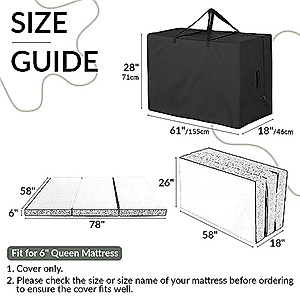 Joymo Folding Mattress Storage Bag for 6" Queen, Waterproof Foldable Mattress Cover for Moving, Heavy Duty Dustproof Floor Mattress Carry Case (28"x61"x18")