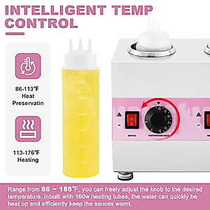 Saladulce Electric Cheese Sauce Warmer Hot Fudge Warmer Dispenser Nacho Cheese Dispenser Warmer Jam Heat Preservation Machine with 22OZ Bottles, 86~185℉ 110V