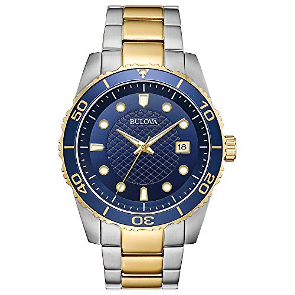 Bulova Classic Two-Tone Stainless Steel 3-Hand Date Calendar Quartz, Blue Dial Style: 98A200