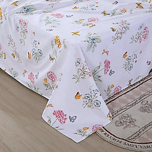 RYNGHIPY Egyptian Cotton Bed Sheets Full Size Set Garden Botanical Flowers Butterfly Sheets Set with Pillowcases Ultra Soft and Breathable Deep Pockets (White,Full Size)