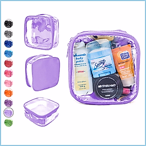 EzPacking Clear TSA Approved 3-1-1 Travel Toiletry Bag for Carry On/Quart Size Transparent Liquids Pouch for Airport Security/Reusable See Through Vinyl & PVC Plastic Organizer Men Women (Lilac)