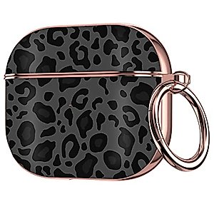 Maxjoy Airpods 3rd Generation Case,Protective Shockproof Cover with Keychain Compatible,Cute AirPods 3rd Generation Case Cover, Apple airpod 3 case,for Girls and Women and Men （Leopard print on black）