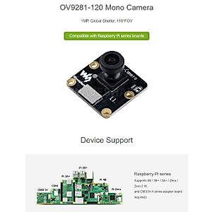 Waveshare OV9281-120 Mono Camera Compatible with Raspberry Pi Series Boards Including 4B/3B+/3A+/3B/2B/B+/A+ Extra FPC Cable is Required for Zero/Zero 2 W Series Global Shutter 1MP