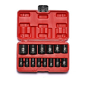 MIXPOWER 14 Pieces 1/2-Inch Drive Shallow Impact Socket Set, 3/8-Inch to 1-1/4 Inch, CR-V, SAE, 6 Point, Shallow, 14 Pieces 1/2" Dr. Shallow Socket
