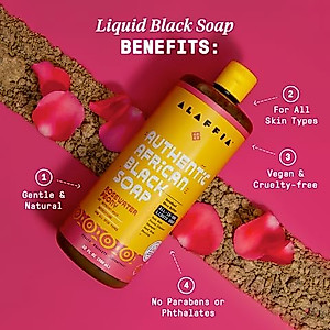Alaffia Authentic African Black Soap Variety 2-Pack – All-In-One Liquid Soap, Travel-Size Eucalyptus Tea Tree + Full-Size Rosewater Peony Body Wash, Face Wash, Shampoo, Shaving Soap