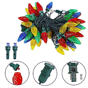 C9 Christmas Lights, 50 LEDs 24.5 FT Faceted String Lights Connectable Commercial Grade Indoor Outdoor, 120V UL Certified Xmas Strawberry Tree Light Strand for Garden Patio Parties, Multicolor