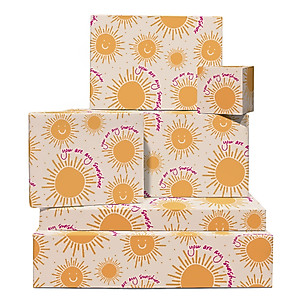 Yellow Wrapping Paper - 'You Are My Sunshine' - 6 Sheets Of Gift Wrap - Summer Sun Gold - For Christmas Holiday Birthday Anniversary - Comes With Fun Stickers - By Central 23