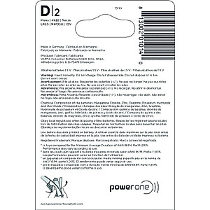 Power ONE LONGLIFE Power D Battery | Long Performing Alkaline Batteries Made in Germany with Up to 10 Years Shelf Life - Pack of 2