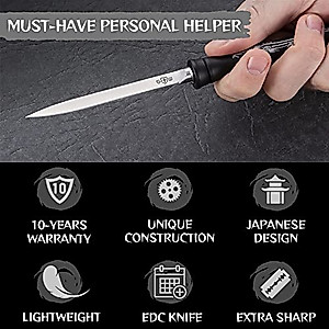 GOOD WORKER Japanese Utility Knife - Letter Opener - Envelope Opener - Mail Opener - Small Black Fixed Blade Knife for Men Women - Kubaton - Secret Santa Gift 130129
