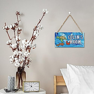 Personalized Sea Creature Turtle Fish Crab Room Sign Boys Girls Bedroom Art Wall Decor Custom Name Kids Baby Nursery Front Door Wood Plaque