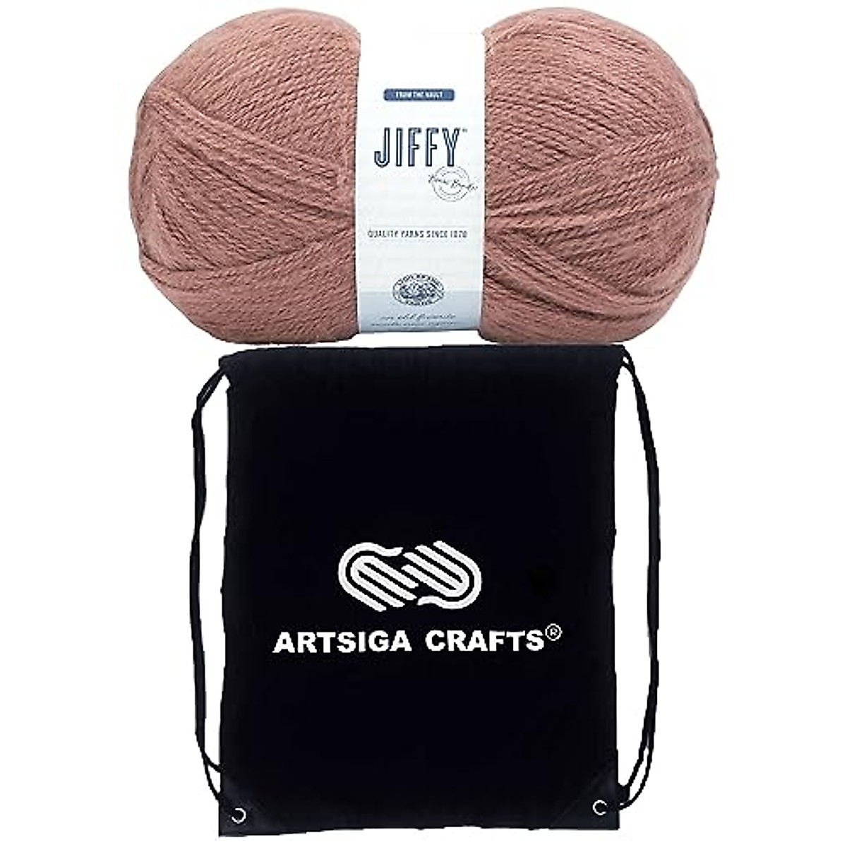 Lion Brand Jiffy Bonus Bundle Yarn Clay 451-102 (1-Skein) Same Dye Lot Chunky Bulky #5 Soft Knitting Yarn Crochet 100% Acrylic Bundle with 1 Artsiga Craft Bag
