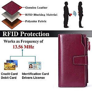 SENDEFN Long Women Leather Wallet Clutch RFID Blocking Clutch Card Holder Ladies Purse Zipper Pocket with Gift Box (Purple)