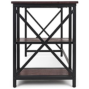Displays2go Industrial-Style Desk, Two Shelves, Steel X Sides - Dark Wood Tone (FDXDESKBRN)