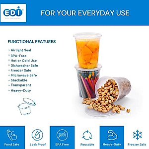 EDI [32 OZ, 20 Sets] Plastic Deli Food Storage Containers with Airtight Lids | Microwave-, Freezer-, Dishwasher-Safe | BPA Free | Heavy-Duty | Meal Prep | Leakproof | Recyclable
