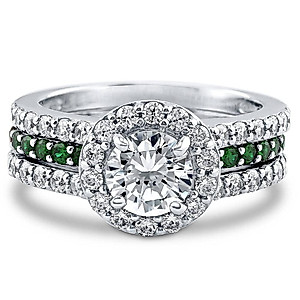 BERRICLE Sterling Silver Halo Wedding Engagement Rings Round Cubic Zirconia CZ Insert Ring Set for Women, Rhodium Plated Size 8