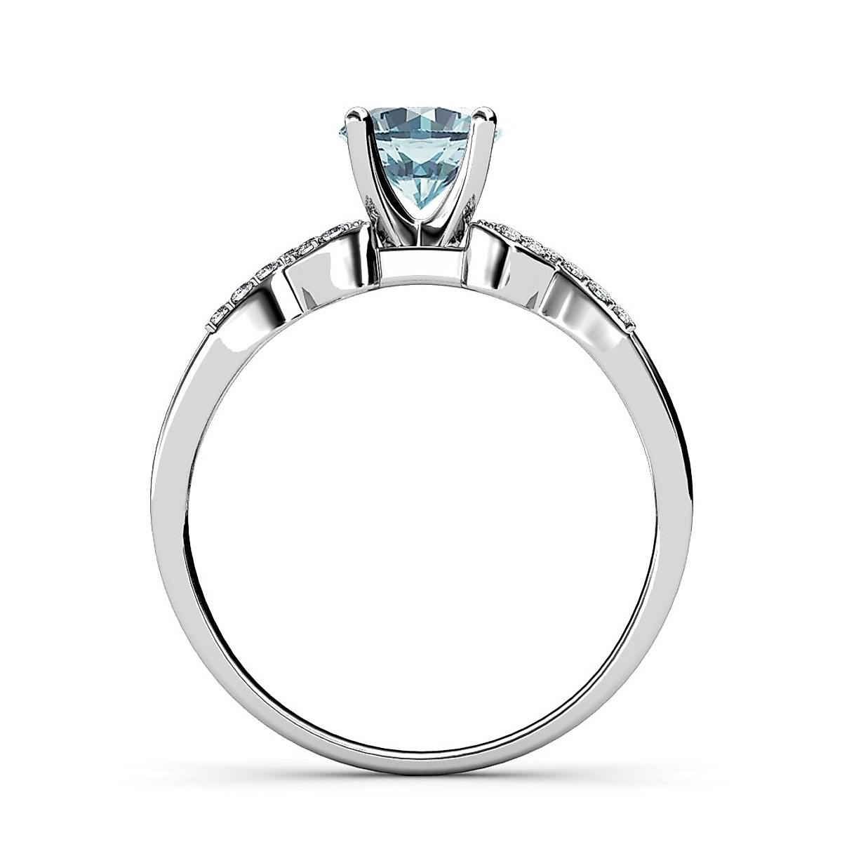 TriJewels Aquamarine & Natural Diamond Engagement Ring & Wedding Band Set 1.35 ctw 14K White Gold.size 9.0