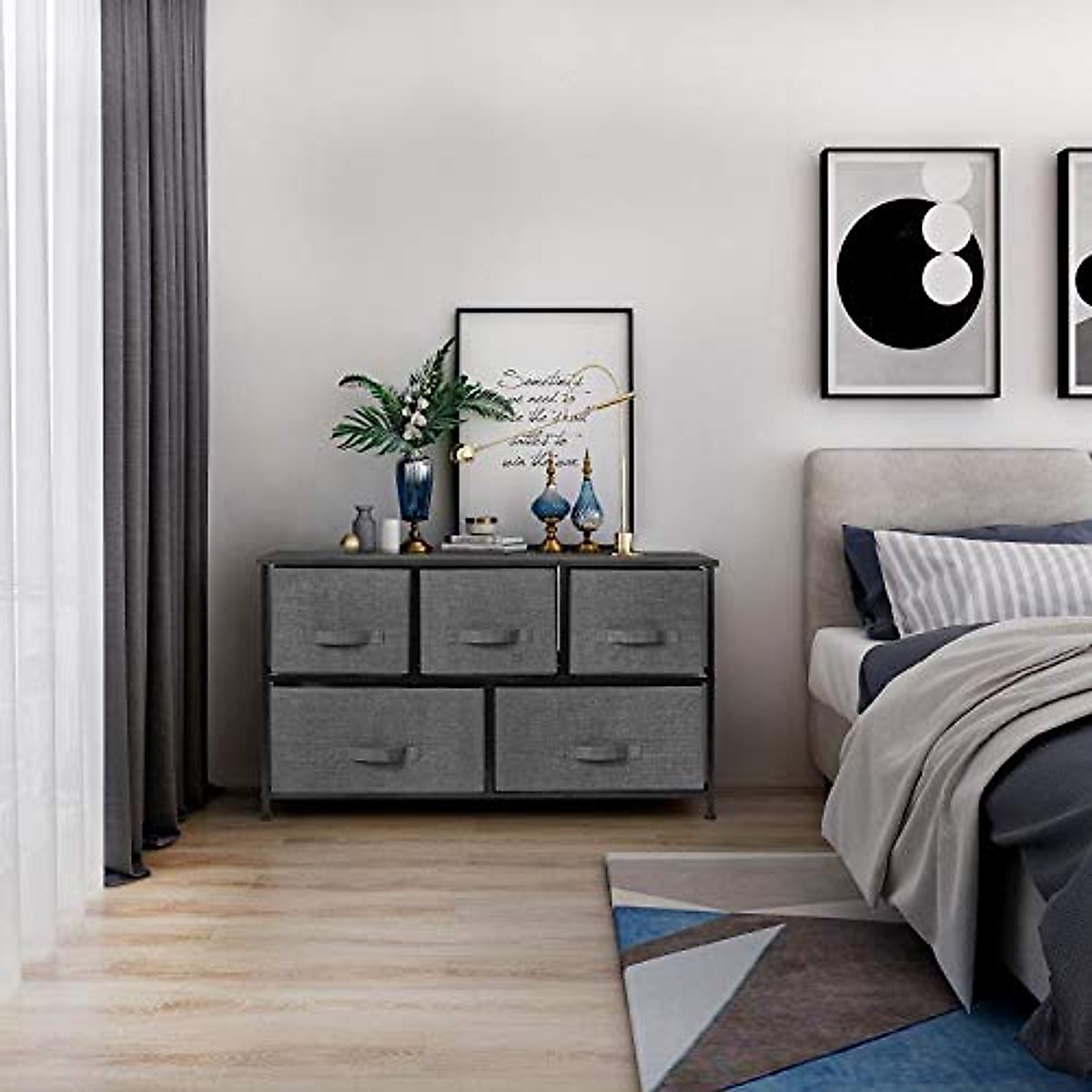 East Loft Extra Wide Dressers for Bedroom Cheap Closet Dresser for Nursery - Storage Dresser with 5 Fabric Drawers - Easy Assembly Small Dresser for Closet Kids Clothes Organizer (Charcoal)