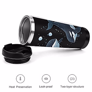 Orca Killer Whales Travel Coffee Mug Reusable Insulated Drinking Cup with Lid for Home Outdoor Works 13 Oz