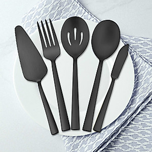 Herogo 53-Piece Matte Black Flatware Set with Steak Knives & Serving Utensils, Stainless Steel Square Silverware Cutlery Set for 8, Unique Tableware Eating Utensils Set, Satin Finish, Dishwasher Safe