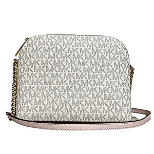 Michael Kors Jet Set Medium Dome Crossbody Vanilla Signature Powder Blush Pink