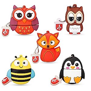 Cute Animal Shaped USB Flash Drive 16GB 5 Pack, Wiedeus Cartoon Memory Stick Student Gifts Novelty Thumb Drives