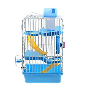Plastic Hamster Cage Three Layers Hamster House Cage Portable Small Pets Carrier for Mouse Rat Small Animals (Blue)