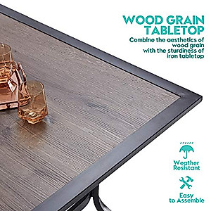VICLLAX Square Patio Dining Table for 4, Outdoor Dining Table with Umbrella Hole, Outdoor Patio Table with Wood Grain Tabletop for Garden (Walnut)