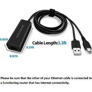 Oassuose Ethernet Adapter for Fire TV Stick,Fire Stick 4K Ethernet Adapter,for Chromecast Ultra/Google Home Mini and Other Streaming TV Sticks.Micro USB to RJ45 Ethernet Adapter-3.3ft