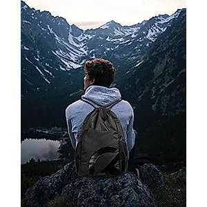 TRAILKICKER Drawstring Backpack Bag Basketball Football Volleyball Mesh Gym Sports String Drawstring Bag Waterproof for Men &Women with Smooth Zipper and Two Mesh Water Bottle Holder (Black)