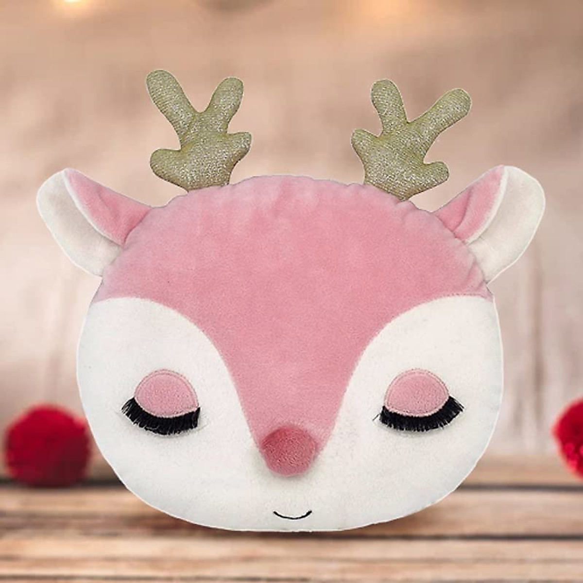 MON AMI Reindeer Accent Decor Plush Pillow, Huggable Deer Shaped Pillow, Plush & Decorative Accessory Cushion for Child’s Bed or Crib, Pink,16"