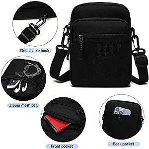 Lohol Small Messenger Bag for Men Women, Water Resistant Adjustable Multi-pocket Purse for Travel Sports (Black)