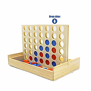 4 in a Row Wooden Board Game Foldable Line Up 4 Classic Family Toy Educational Toy for Kids and Family