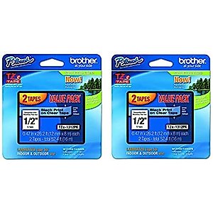Brother Genuine P-Touch 4-Pack TZe-131 Laminated Tape, Black Print on Clear Standard Adhesive, Each Roll is 0.47"/12mm (~ 1/2") Wide, 26.2 ft. (8M) Long, TZe-1312PK x 2 (2-Pack x 2) (BND01660)
