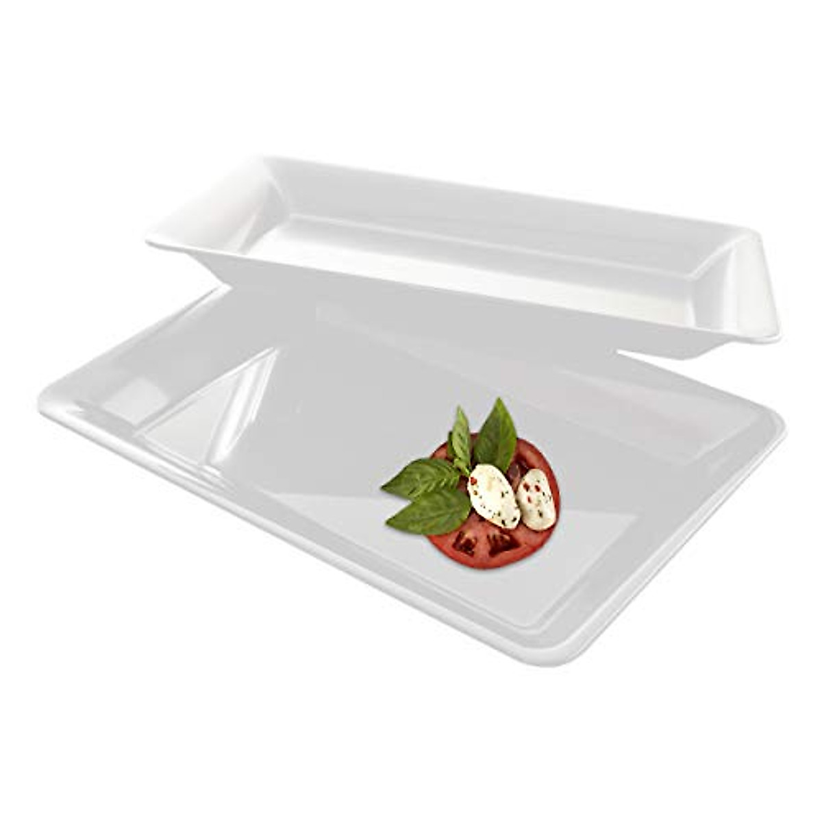 5 Rectangle White Plastic Trays Heavy Duty Plastic Serving Tray 10" x 14" Serving Platters Food Tray Decorative Serving Trays Wedding Platter Party Trays Great Disposable Serving Party Platters White