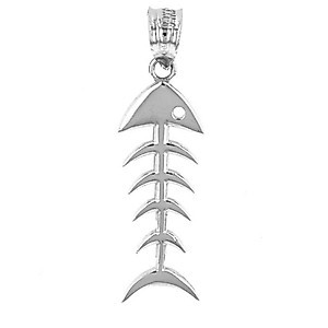 Polished 925 Sterling Silver Fishbone Fish Bones Skeleton Charm Pendant