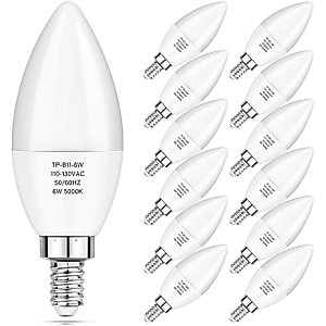 MAXvolador 12-Pack E12 Candelabra LED Bulbs 60W Equivalent, 6W 600 LM Chandelier Light Bulb 5000K, B11 Candle lamp with Candelabra Base, Non-Dimmable