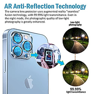 QHOHQ [3 Pack] Tempered Glass Camera Lens Protector for iPhone 13 Pro 6.1" ＆ iPhone 13 Pro Max 6.7", 9H Hardness, Ultra HD, Anti-Scratch, Easy to Install, Case Friendly [Does not Affect Night Shots]