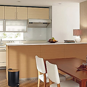 Aupekro Round Metal Trash Can with Bamboo lid and Pedal 5 Liter Garbage Container Bin with Removable Inner Wastebasket for Bathroom, Bedroom, Kitchen, Office (Black)