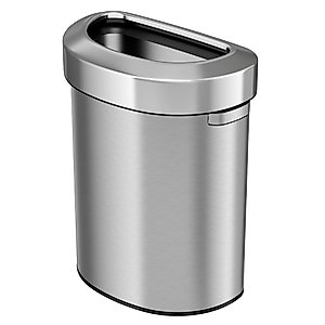 iTouchless 23 Gallon Stainless Steel Semi-Round Open Top Trash Can and Recycle Bin, 87 Liter, Slim and Space-Saving Design for Home, Office, Kitchen, Restaurant, Restroom, Large Capacity
