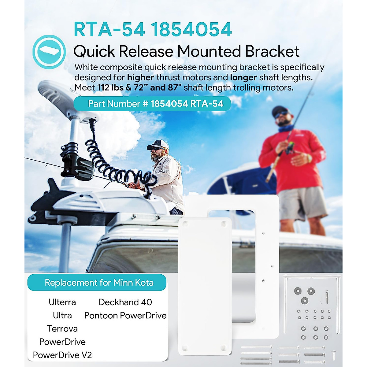 1854054 RTA-54 for Minn Kota Composite Quick Release Bracket Mounted Plate for Riptide Electric Steer Trolling Motor Terrova, Ulterra, PowerDrive V2 & Deckhand 40