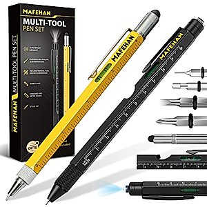 Gifts for Men Dad Him, MAFEHAN 10 in 1 Multi-Tool Pen Set, Father's Day Gifts from Son Daughter Wife, Cool Gadgets For Men, Christmas Gifts Stocking Stuffers for Men-Yellow&Black