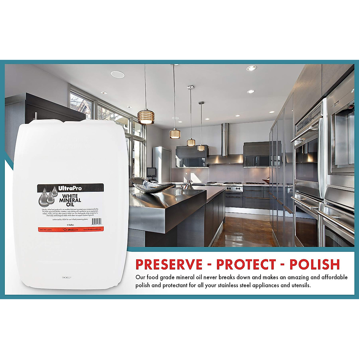 UltraPro Food Grade Mineral Oil for Lubricating and Protecting Cutting Board, Butcher Block, Stainless Steel, Knife, Tool, Machine and Equipment (5 Gal.)