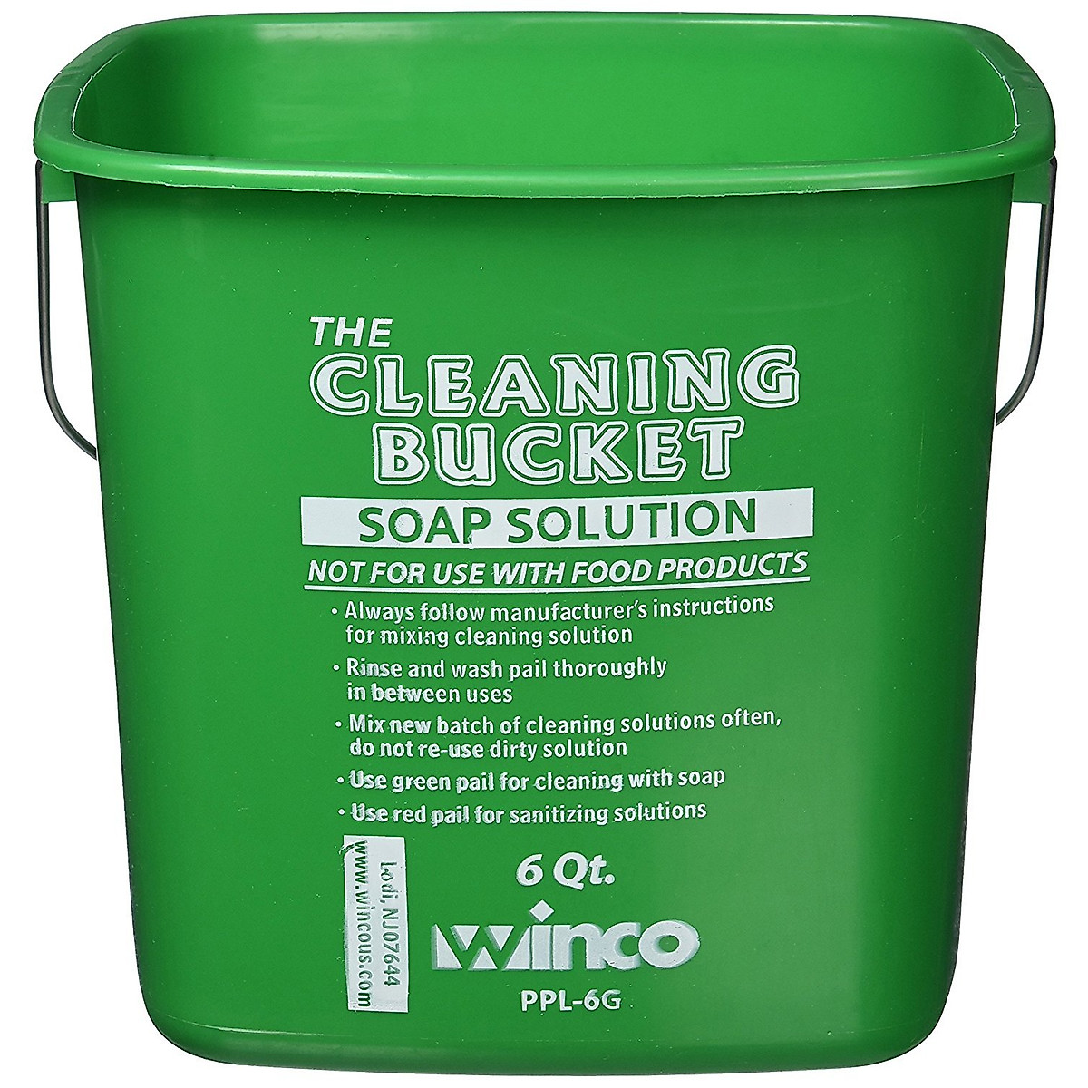 Winco PPL-6G Cleaning Bucket, 6-Quart, Green Soap Solution (Set of 2)