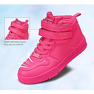 LUCKY STEP Women's High Top Fashion Sneakers Basketball Ankle Boots Walking Tennis Shoes Platform Hook and Loop Casual Faux Leather Sneaker(Hot Pink,8B(M) US)
