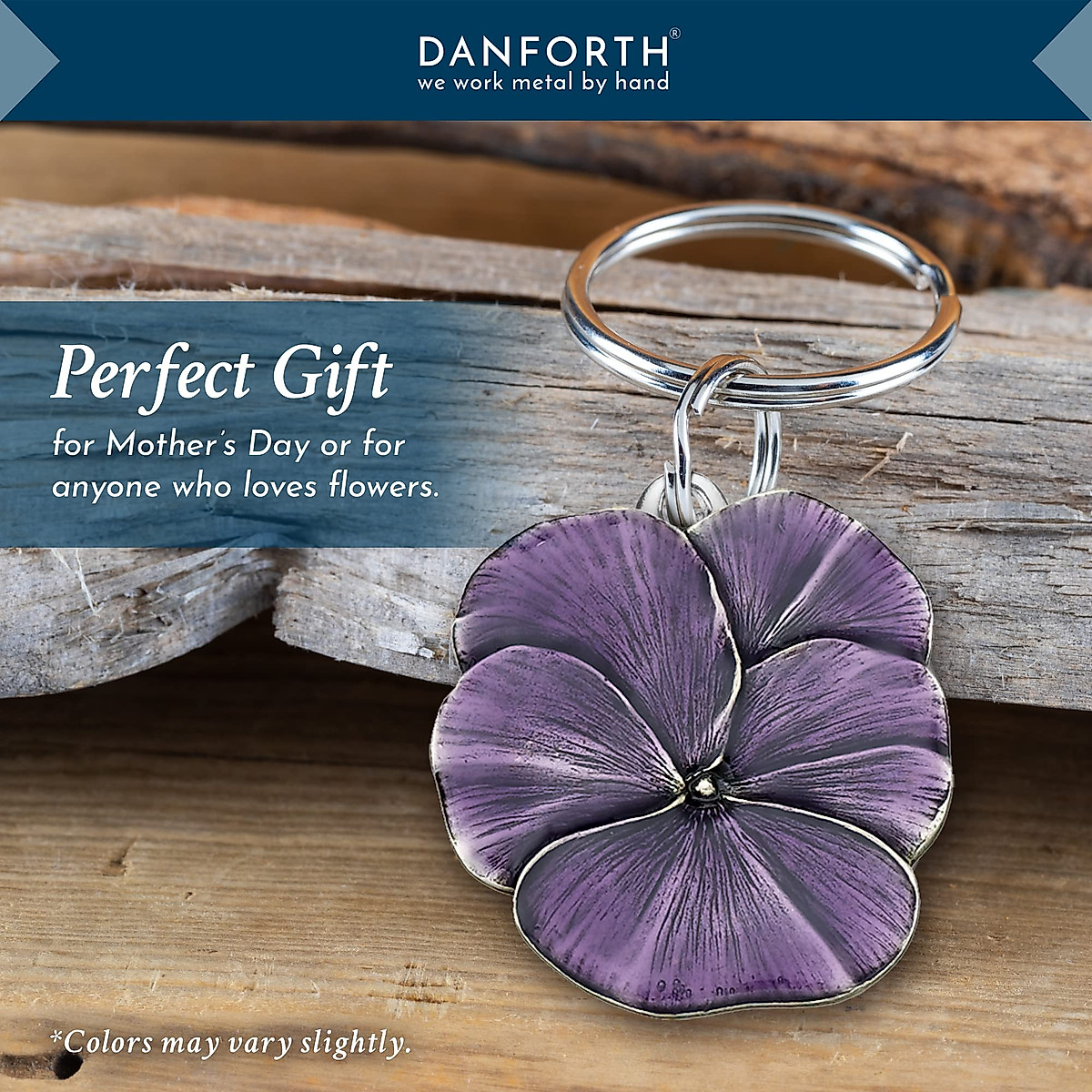 DANFORTH – Purple Pansy Keychain – Handcrafted Pewter Flower Keychain For Women - 1 ¾” - Made In USA