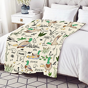 Duck Blanket for Kids, Cute Mallard Ducks Gifts, Soft Lightweight Flannel Throw Blanket with Mallard Ducks, Cute Duck Decoration for Bed Bedroom Sofa, 50 in x 40 in