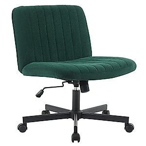 HoeuThien Green Desk Chair with Wheels Criss Cross Seat Home Wide Armless Office Computer Chair Adjustable Swivel Side Vanity Chair Dark Green for Girls