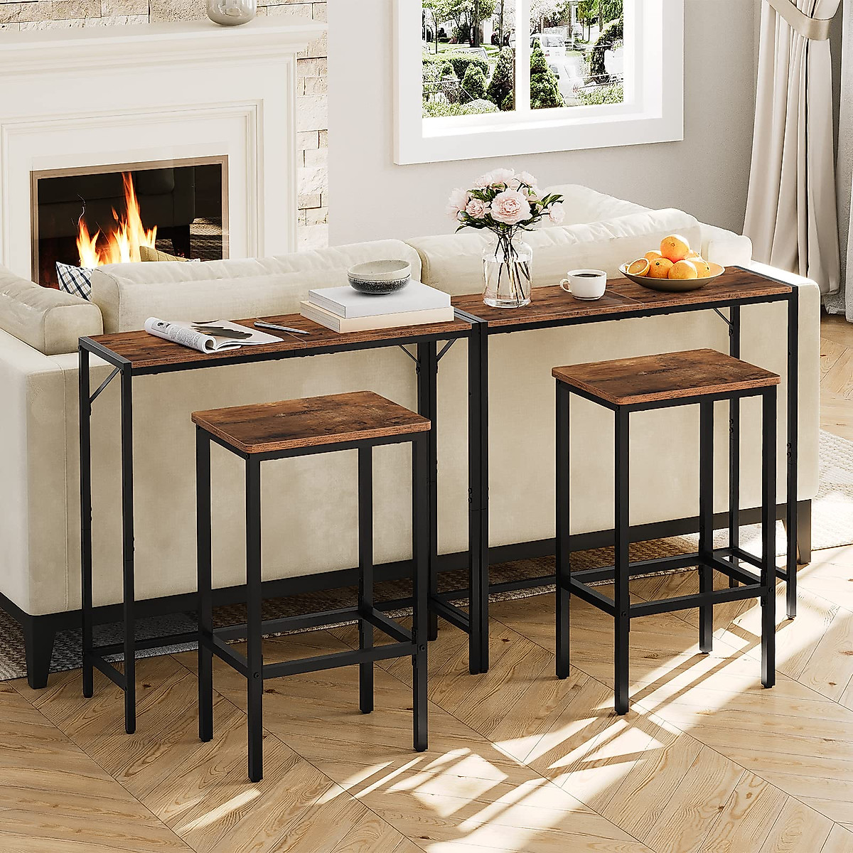 MAHANCRIS Console Table, Narrow Sofa Table, 30.1" Small Couch Table, Thin Sofa Table, Side Table for Hallway, Living Room, Foyer, Corridor, Rustic Brown and Black CTHR7601